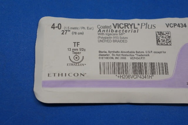Ethicon VCP434 4-0 VICRYL Plus, TF 13mm 1/2c Taper, Antibacterial, 27 – Imedicsales