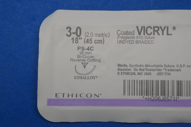 Ethicon J657 3-0 VICRYL, PS-4C 16mm Bi-Curve Reverse Cutting, 18 – Imedicsales