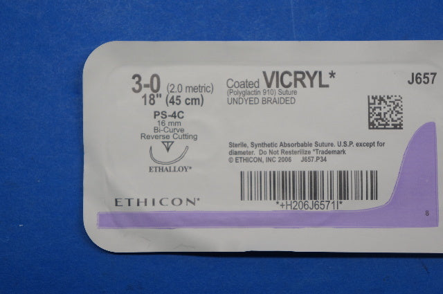 Ethicon J657 3-0 VICRYL, PS-4C 16mm Bi-Curve Reverse Cutting, Undyed B – Imedicsales