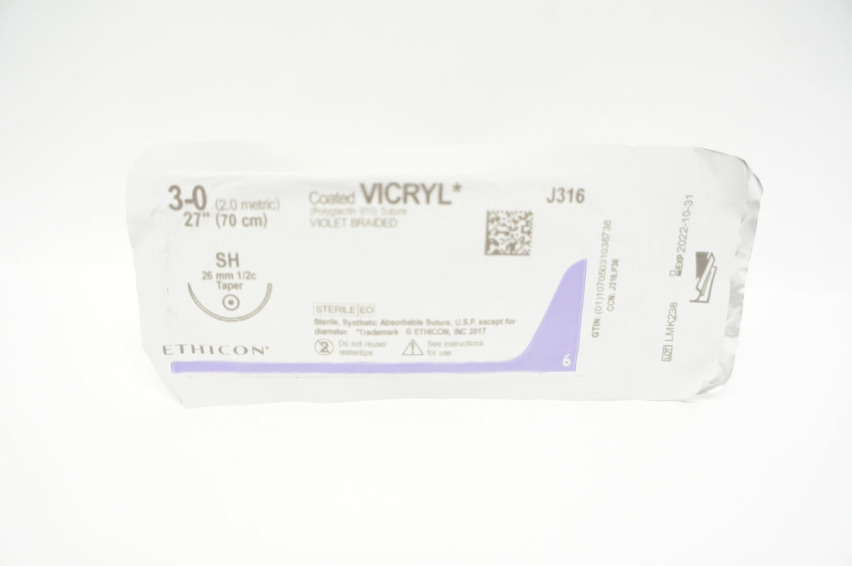 Ethicon J316 3-0 Coated VICRYL, SH, 26mm 1/2c Taper, 27inch (x) – Imedicsales