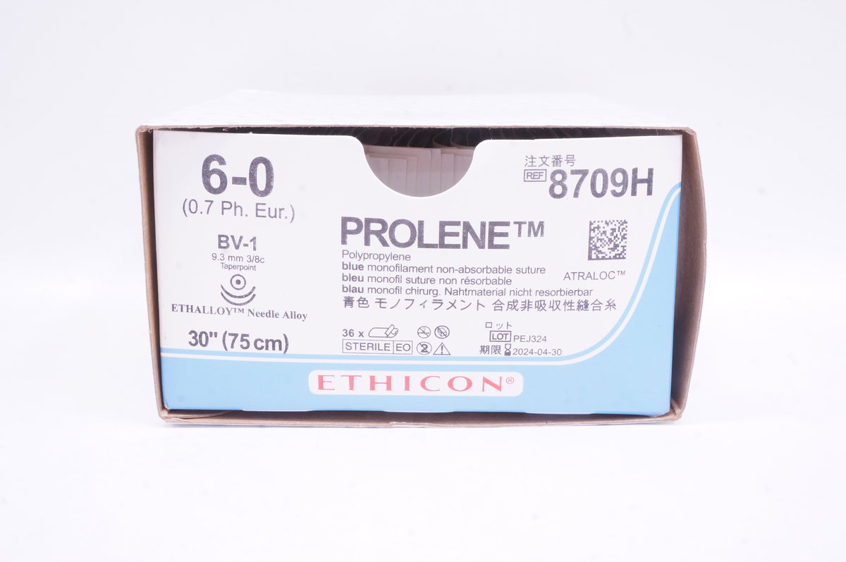 Ethicon 8709H 6-0 Prolene Stre BV-1 9.3mm 3/8c Taperpoint, 30 inch - B – Imedicsales