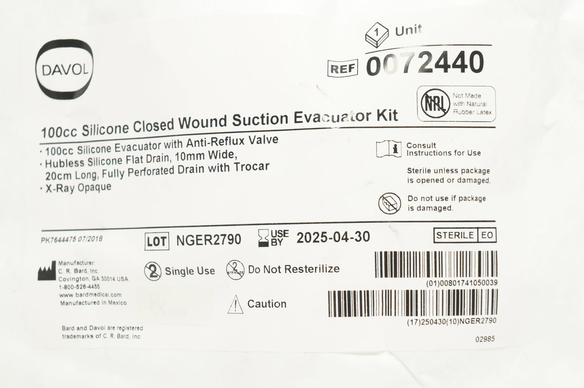 Bard 0072440 100cc Silicone Closed Wound Suction Evacuator Kit – Imedicsales