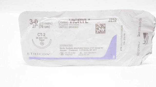 Ethicon J232 3-0 Coated VICRYL Stre CT-2 26mm 1/2c Taper, 27inch – Imedicsales