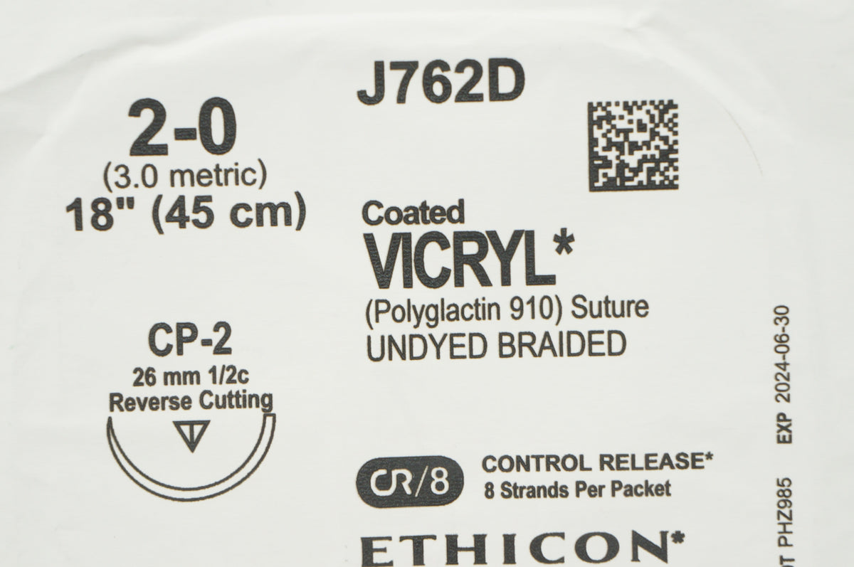 Ethicon J762D 2-0 Coated VICRYL Stre CP-2 26mm 1/2c Reverse Cutting, 1 – Imedicsales