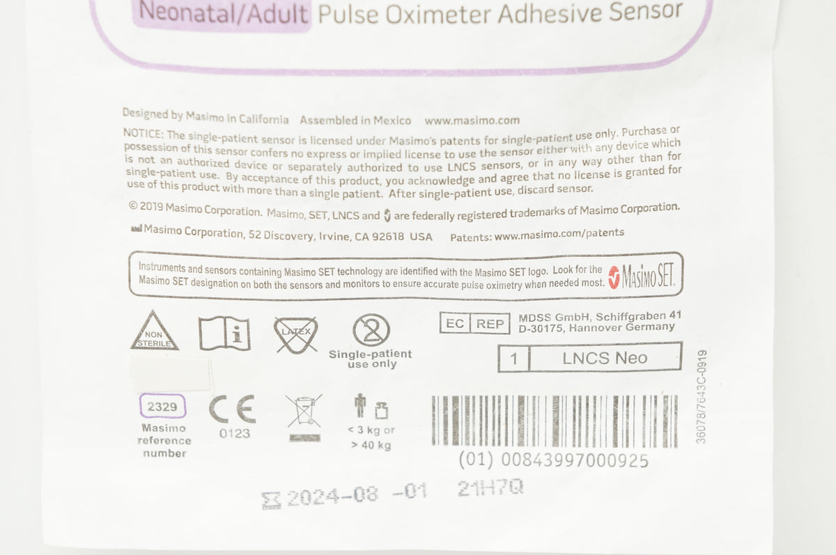 Masimo 2329 Neonatal/Adult Pulse Oximeter Adhesive Sensor
