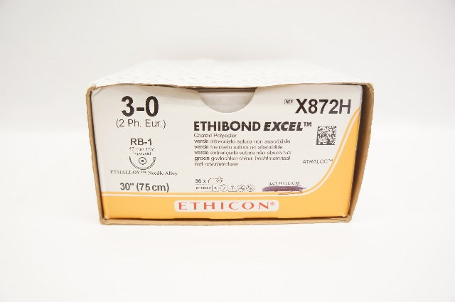 Ethicon X872H 3-0 ETHIBOND EXCEL RB-1 17mm 1/2c Taper 30inc - Box of 3 – Imedicsales