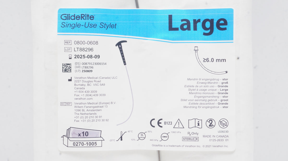 Verathon Medical 0800-0608 GlideRite Single Use Stylet, Large ≥6.0mm – Imedicsales