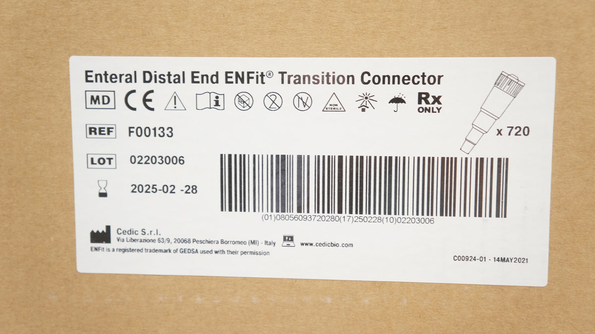 Cedic F00133 Enteral Distal End ENFit Transition Connector - Box of 72 – Imedicsales