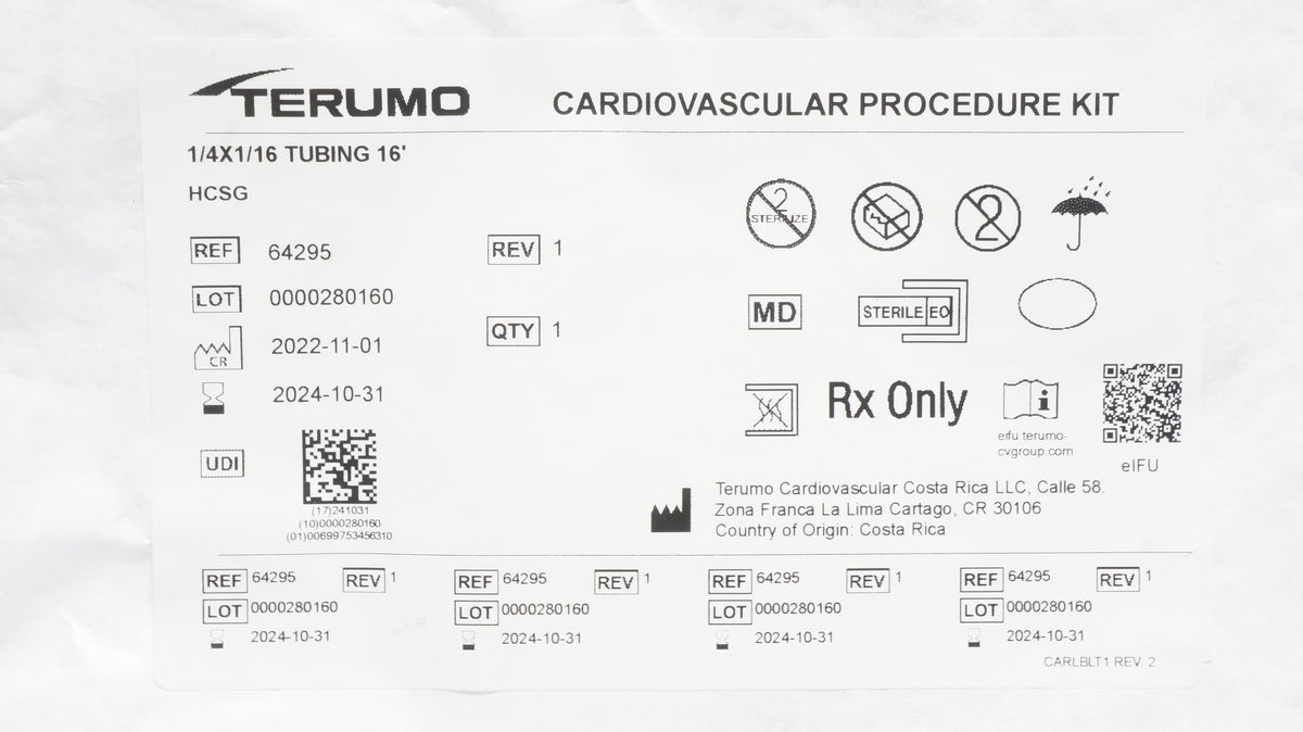 Terumo 64295 Cardiovascular Procedure Kit 1/4x1/16 Tubing 16Ft (x) – Imedicsales