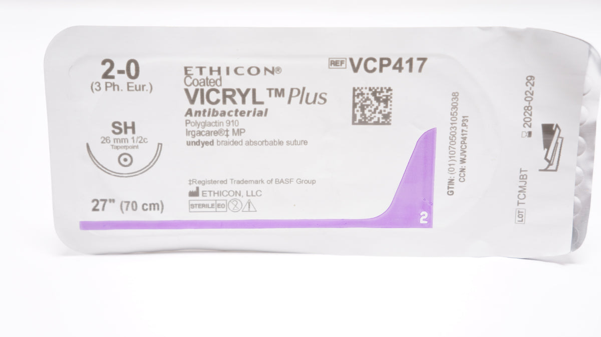 Ethicon VCP417 2-0 VICRYL Plus, SH, 26mm 1/2c Taper, 27inch – Imedicsales