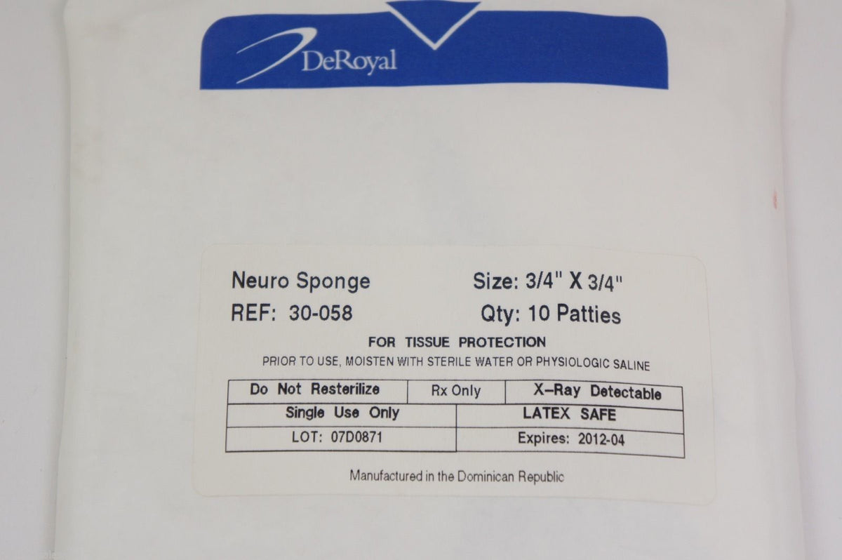 30-058 ~ DeRoyal Neuro Sponge 3/4in. x 3/4in. (x) ~ Pack of 10 ...
