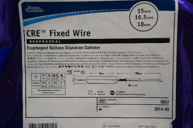 Boston Scientific 5837 CRE Fixed Wire Esophageal Balloon Dilatation Ca ...