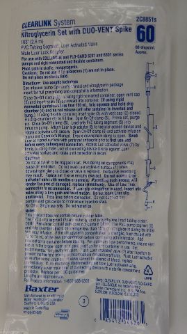 Baxter 2C8851s 60ml Clearlink System Nitroglycerin Set with Duo-Vent S ...