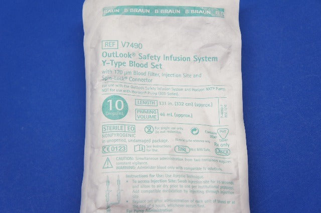 Braun V7490 OutLook Safety Infusion System Y-Type Blood Set 10 Drops/m ...