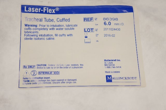 Mallinckrodt 86398 Laser-Flex Tracheal Tube, Cuffed 6.0mm ID (x ...