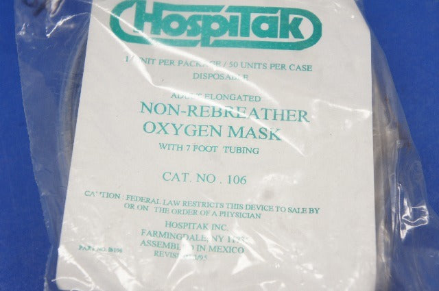 Hospitak 106 Non-Rebreather Oxygen Mask with 7 Foot Tubing ~ Box of 48 ...