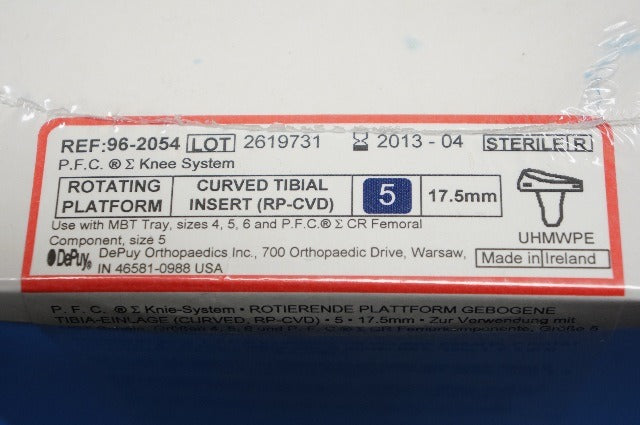 DePuy 96-2054 Knee System Tibial Insert Rotating Platform Curved 17.5m ...