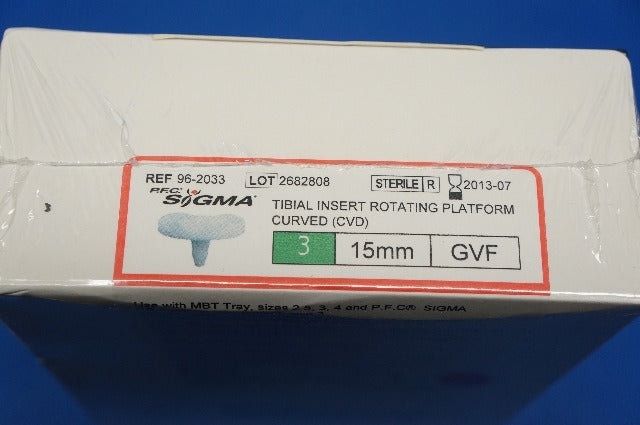 DePuy 96-2033 Tibial Insert Rotating Platform Curved Size 3 15mm (x ...