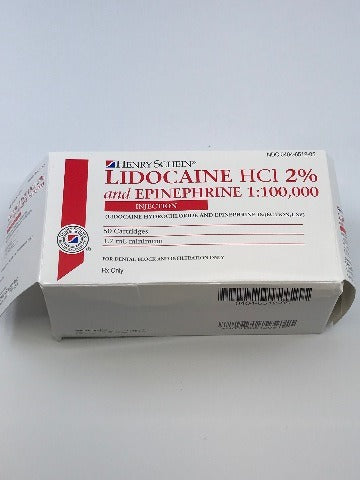 Henry Schein 465-1205 Lidocaine HCl 2% Epinephrine 1:100,000 ~ Box of ...
