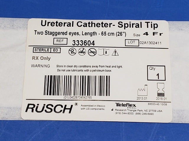 Teleflex 333604 Ureteral Cath. - Spiral Tip 4Fr. Two Staggered Eyes (x ...