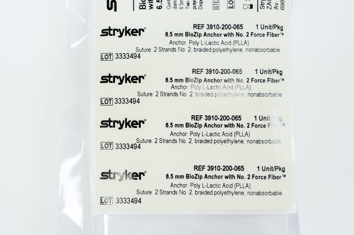 Stryker 3910-200-065 BioZip Anchor with No. 2 Force Fiber 6.5mm (x ...