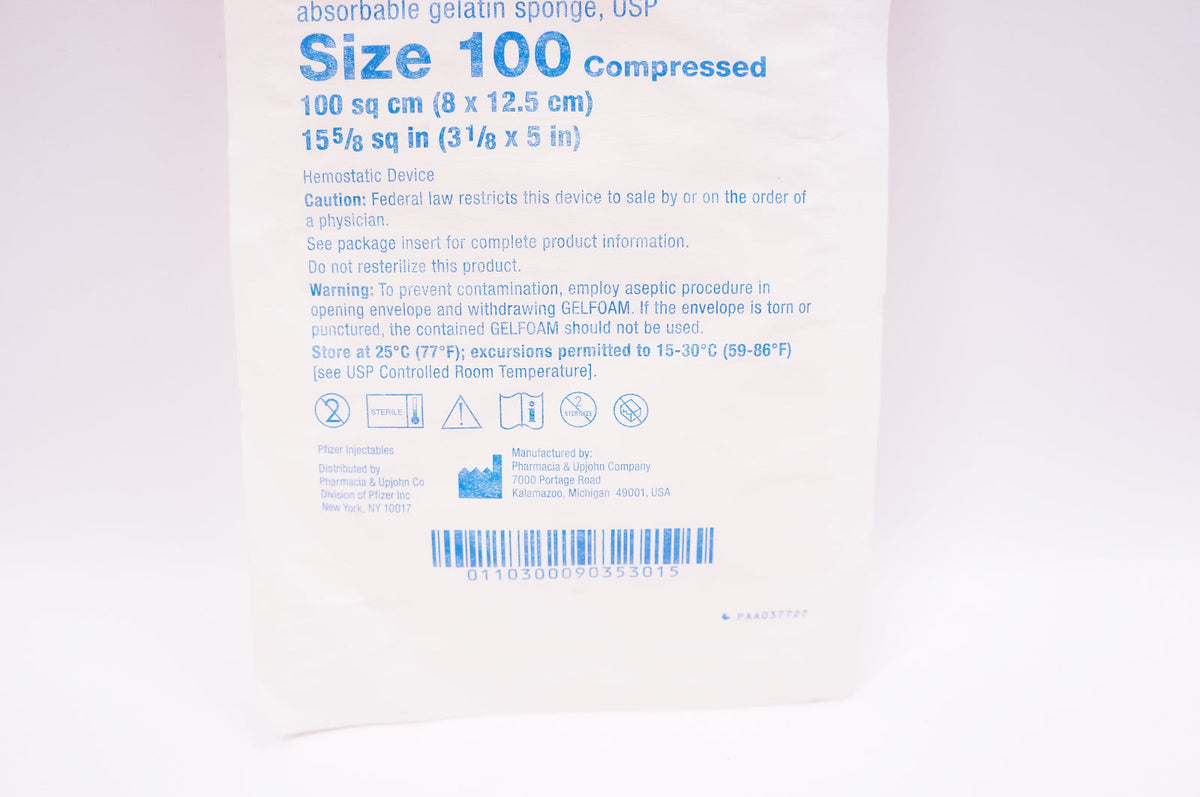 Pharmacia & Upjohn 09-0353-01 Gelfoam Absorbable Gelatin Sponge, Size ...
