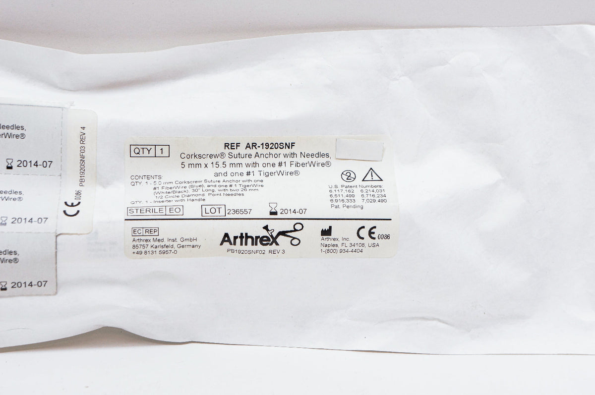 Arthrex AR-1920SNF Corkscrew Suture Anchor with Ndles, 5mm x 15.5mm (x ...