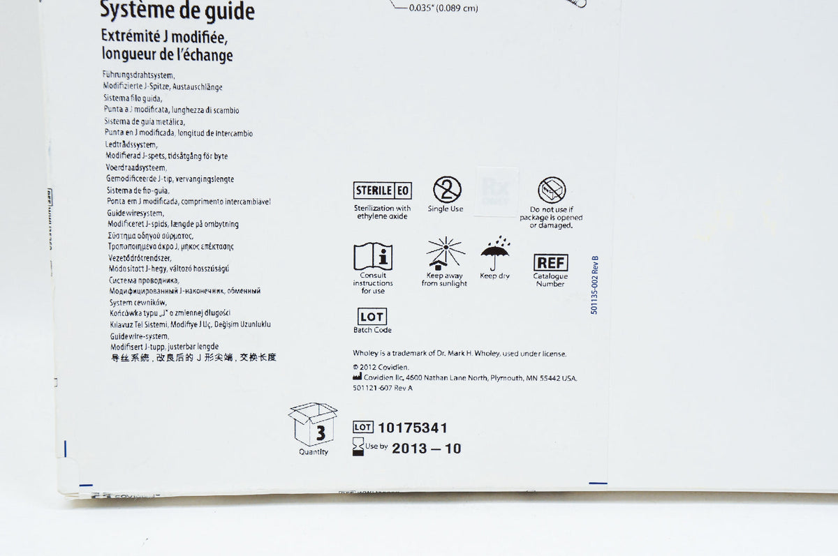 Covidien WWIJ35260 Wholey Guide Wire System 0.035inch, 260cm (x ...