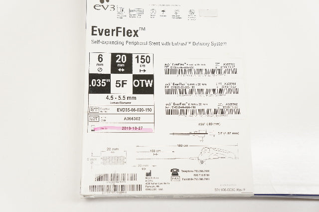EV3 EVD35-06-020-150 EverFlex Self-Expanding Peripheral 6mm x 20mm x 1 ...