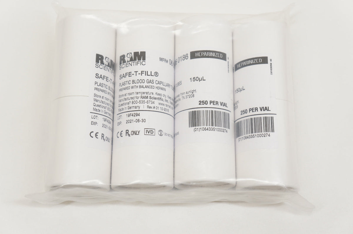 RAM Scientific 06 0186 Safe-T-Fill Plastic Blood Gas Capillary Tubes 1 ...