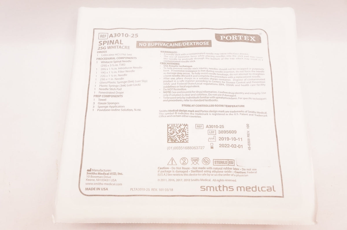 Smiths Medical A3010-25 Portex Spinal Tray - Box of 10 – Imedicsales