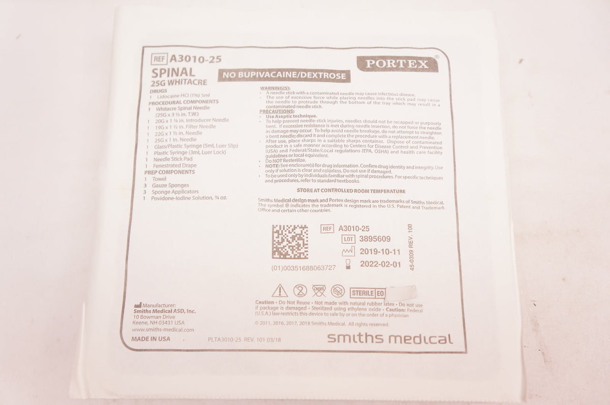 Smiths Medical A3010-25 Portex Spinal Tray 25G - Box of 10 – Imedicsales