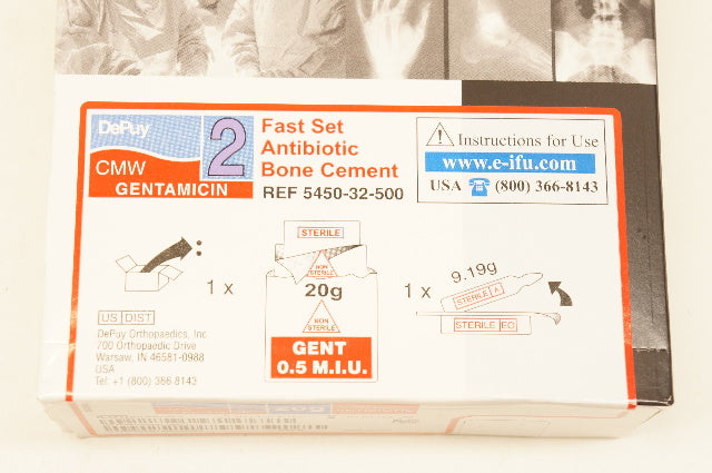DePuy 5450-32-500 CMW 2 Fast Set Antibiotic Bone Cement, 20g. (x ...