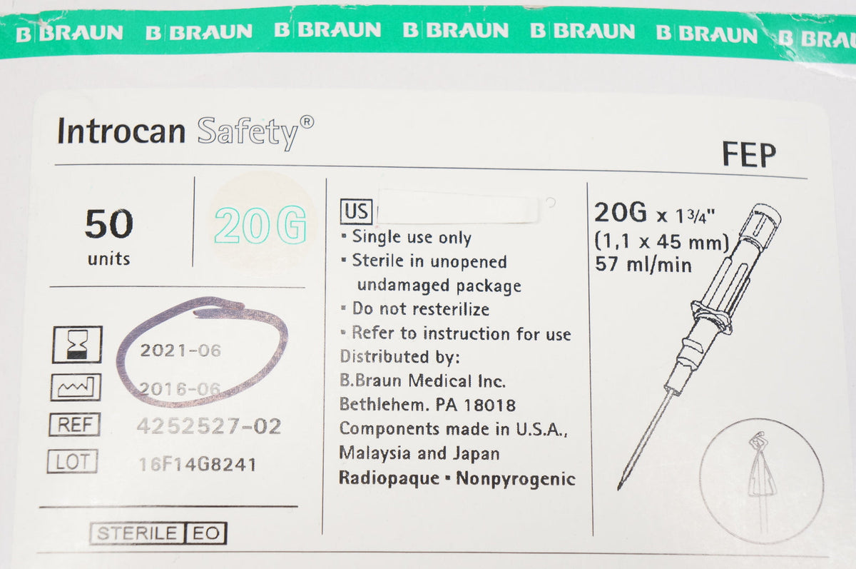 Braun 4252527-02 Introcan Safety 20G x 1-3/4inch - Box of 50 – Imedicsales