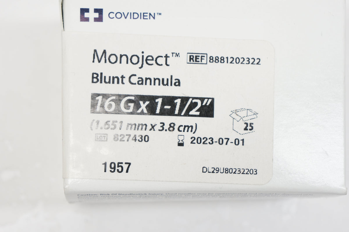 Covidien 8881202322 Monoject Blunt Cannula 16G x 1-1/2inch - Box of 25 ...