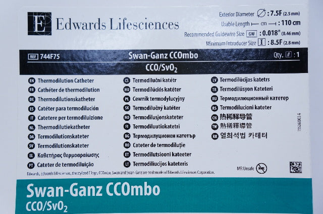 Edwards Lifesciences 744F75 Swan-Ganz CCOmbo CCO/SvO2 7.5F x 110cm ...