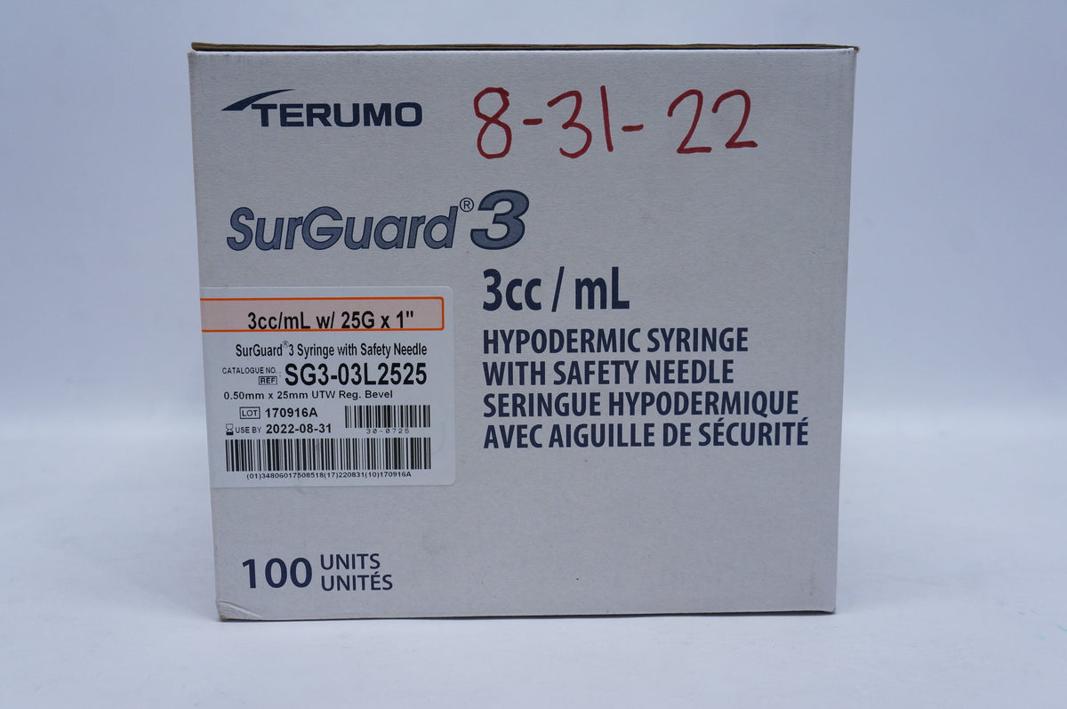 Terumo SG3-03L2525 SurGuard 3 Hypodermic Syringe 3cc/mL - Box of 100 ...