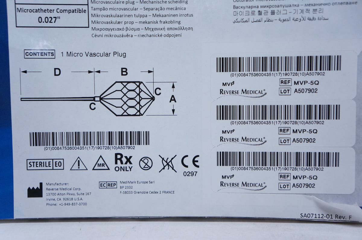 Reverse Medical MVP-5Q MVP Micro Vascular Plug 6.5mm x 12mm x 180cm (x ...
