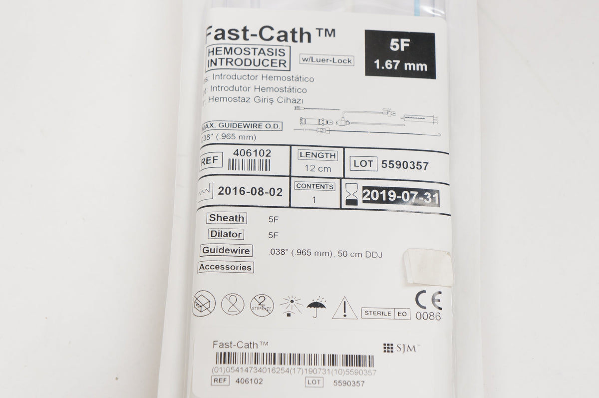 St. Jude Medical 406102 Fast-Cath Hemostasis Introducer 5F x 0.038inch ...