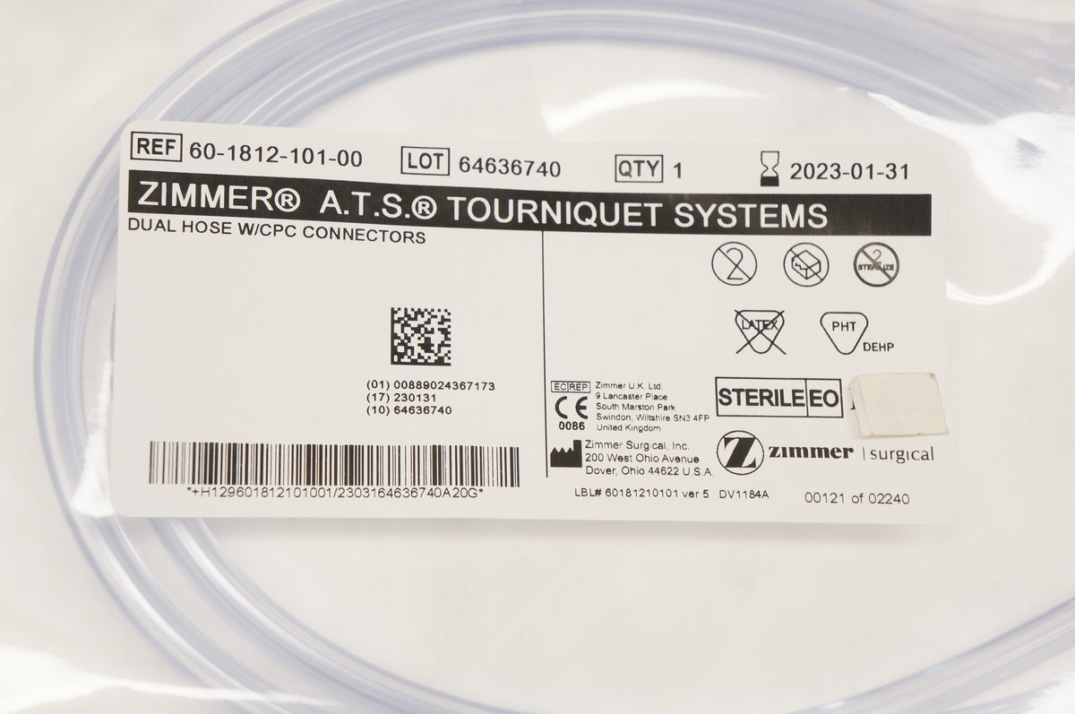 Zimmer 60-1812-101-00 ATS Tourniquet Systems Dual Hose W/CPC Connector ...
