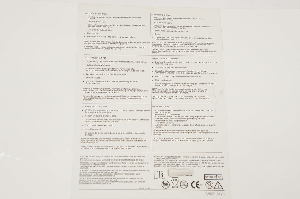Integra 110-4HMT Micro Ventricular Bolt Pressure-Temperature Monitorin ...