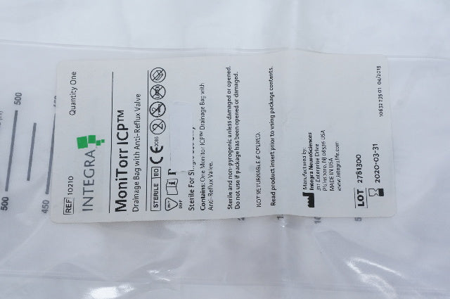 INTEGRA 10210 Monitorr ICP Drainage Bag with Anti-Reflux Valve (x ...