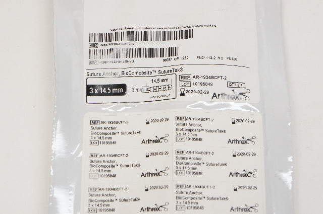 Arthrex AR-1934BCFT-2 Stre Anchor, BioComposite SutureTak 3 x 14.5mm ...