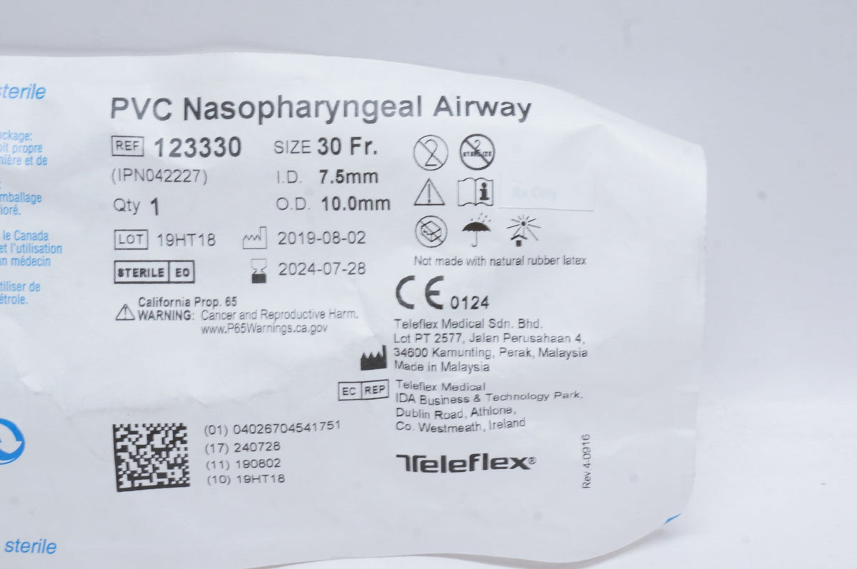 Teleflex 123330 PVC Nasopharyngeal Airway 30Fr., 7.5mm x 10mm – Imedicsales