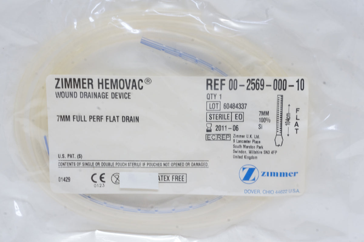 Zimmer 00-2569-000-10 Hemovac Wound Drainage Device 7mm Full Perf (x ...