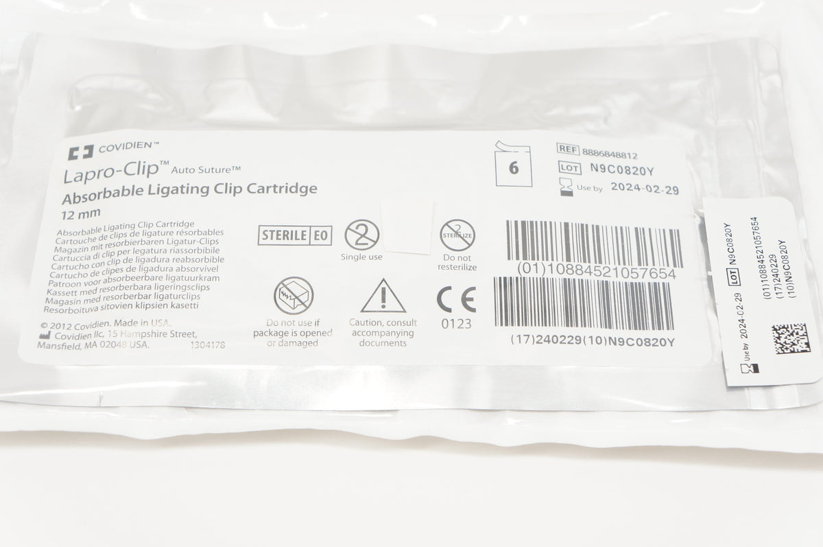 Covidien 8886848812 Lapro-Clip Absorbable Ligating Cartridge 12mm ...