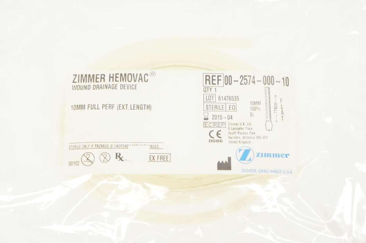 Zimmer 00-2574-000-10 Hemovac Wound Drainage Device 10mm Full Perf (x ...