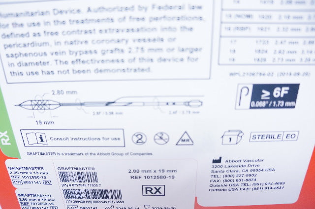 Abbott 1012580-19 Graftmaster Coronary Stent Graft System 2.80mm x 19m ...