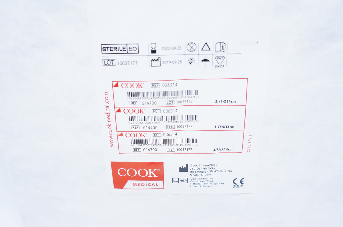Cook 036314 C-Flex Double Pigtail Ureteral Stent Set 3.7Fr x 14 cm ...