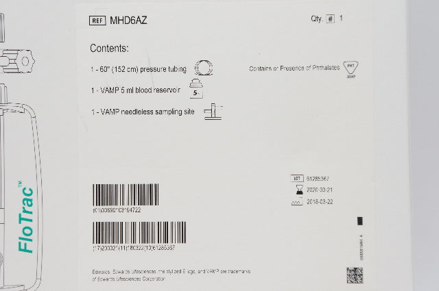 Edwards Lifesciences MHD6AZ FloTrac Sensor with VAMP Adult System (x ...